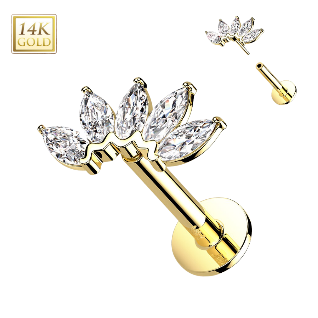 14k Gold Marquis Gem Cluster Threadless Labret